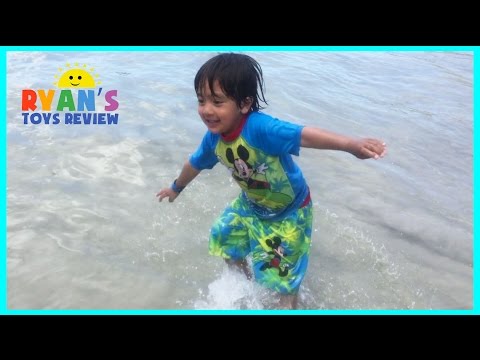 FAMILY FUN TRIP TO BEACH Ryan ToysReview playtime in the sand Kids Video